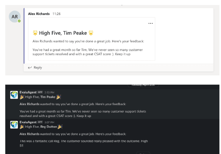 A virtual High-Five for recognition and positive reinforcement - evaluagent